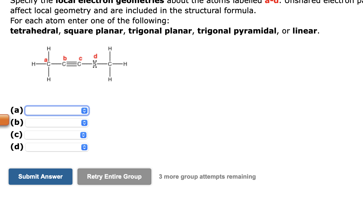 Solved Specify the local electron geometries about the atoms | Chegg.com