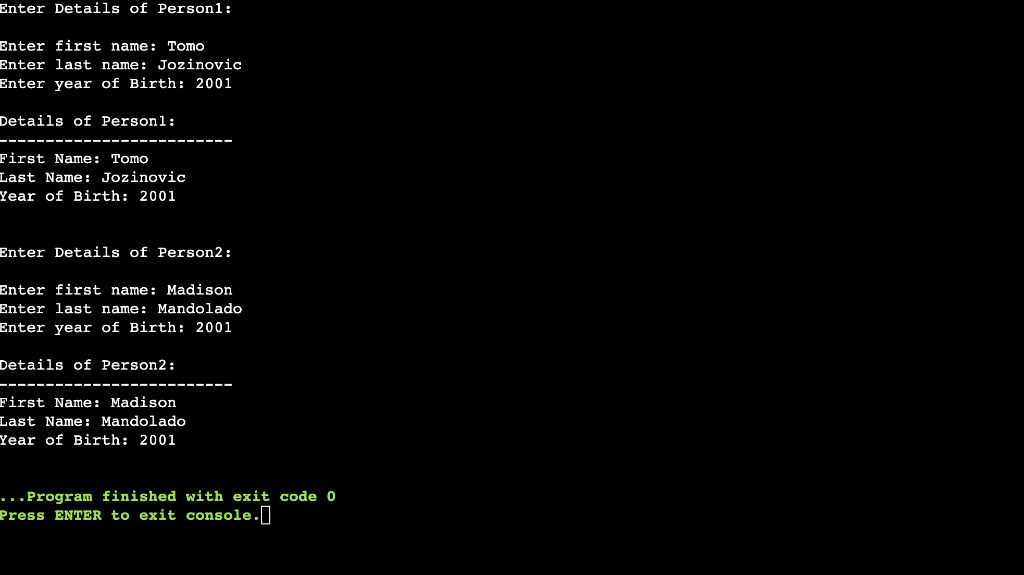 Solved Cout ≪ Enter Details Of Person1 N≪ Endl Cout ≪