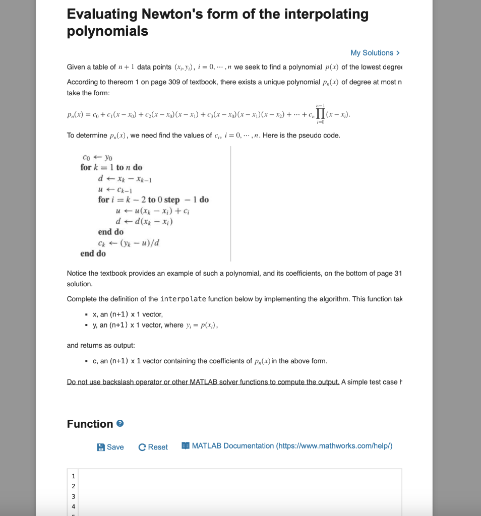 Solved Evaluating Newton's form of the interpolating | Chegg.com
