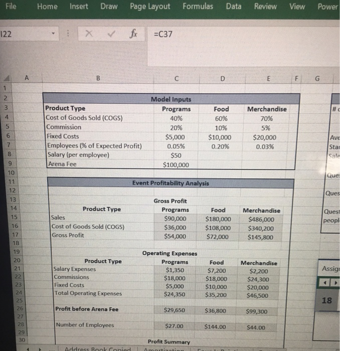 Assignment Tasks Event Profitability 18 Complete the | Chegg.com