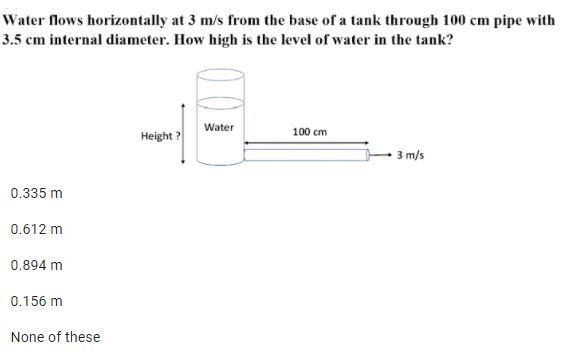 Solved Water flows horizontally at 3 m/s from the base of a | Chegg.com