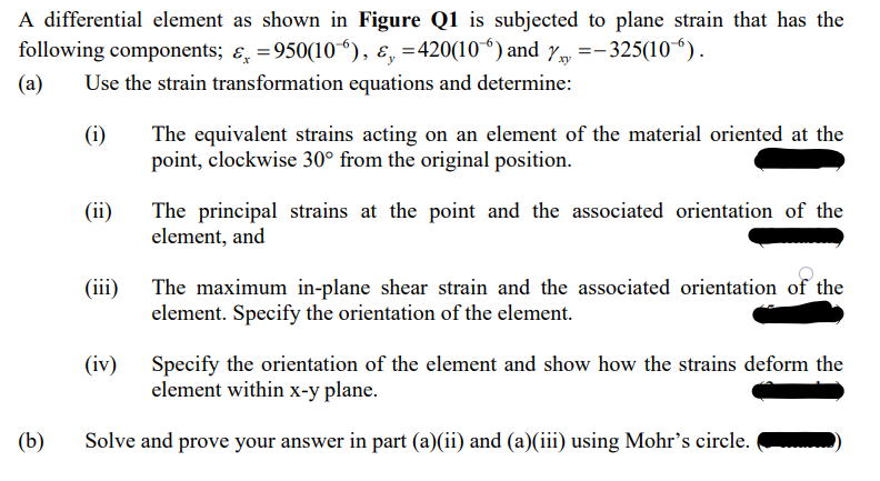 Solved A differential element as shown in Figure Q1 is | Chegg.com