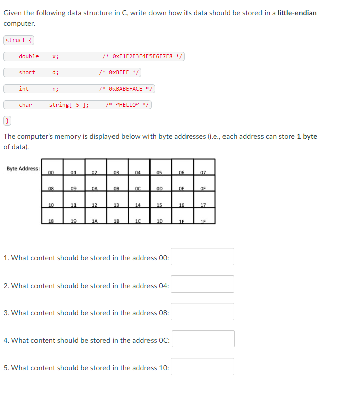 Solved Given the following data structure in C, write down | Chegg.com