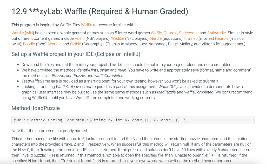 Solved This program is inspired by Waffle. Play Waffle to | Chegg.com