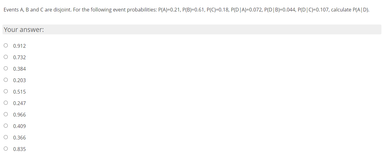 Solved Events A, B and C are disjoint. For the following | Chegg.com