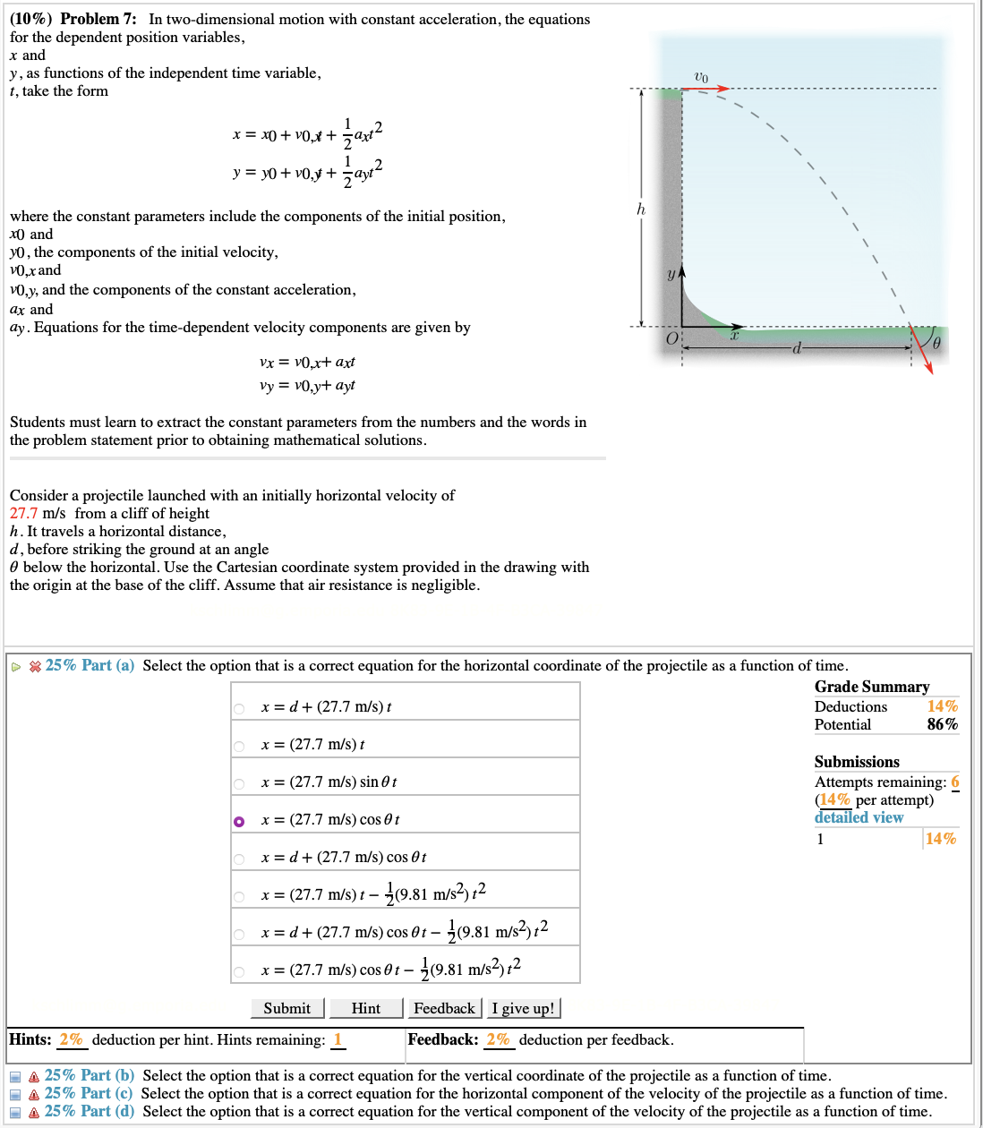 Solved (10%) Problem 7: In two-dimensional motion with | Chegg.com