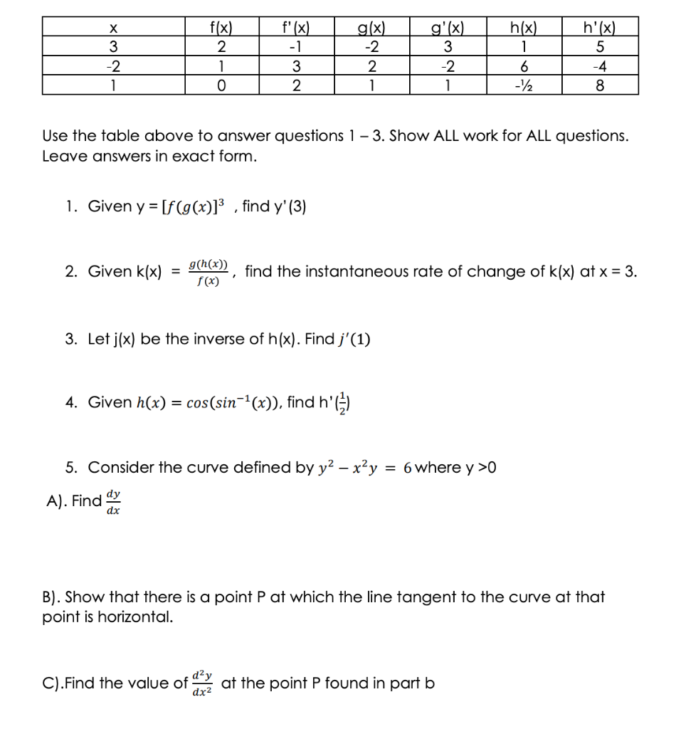 Solved Use the table above to answer questions 1 -3. Show | Chegg.com