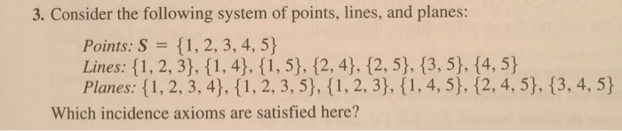 Solved 3. Consider the following system of points, lines, | Chegg.com