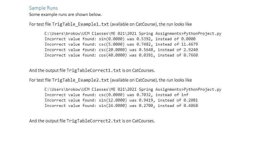 Python Project Correcting Table Errors Trig Tables 