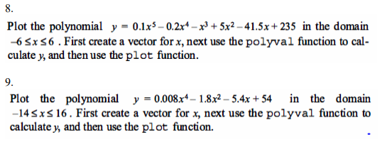 8. Plot the polynomial y = 0.125 – 0.2x4 – x3 + 5x2 - | Chegg.com
