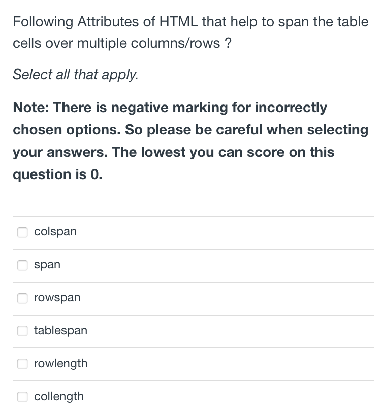 Solved Following Attributes of HTML that help to span the | Chegg.com