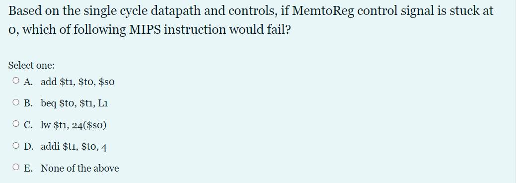 Solved Based on the single cycle datapath and controls, if | Chegg.com