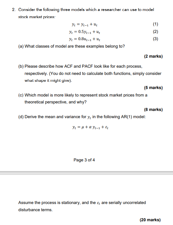 [Solved]: 2. Consider the following three models which a r