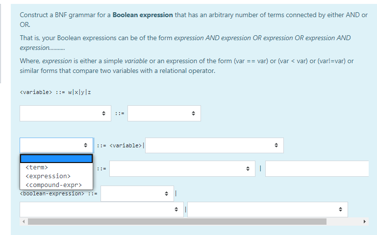 Solved Construct a BNF grammar for a Boolean expression that | Chegg.com
