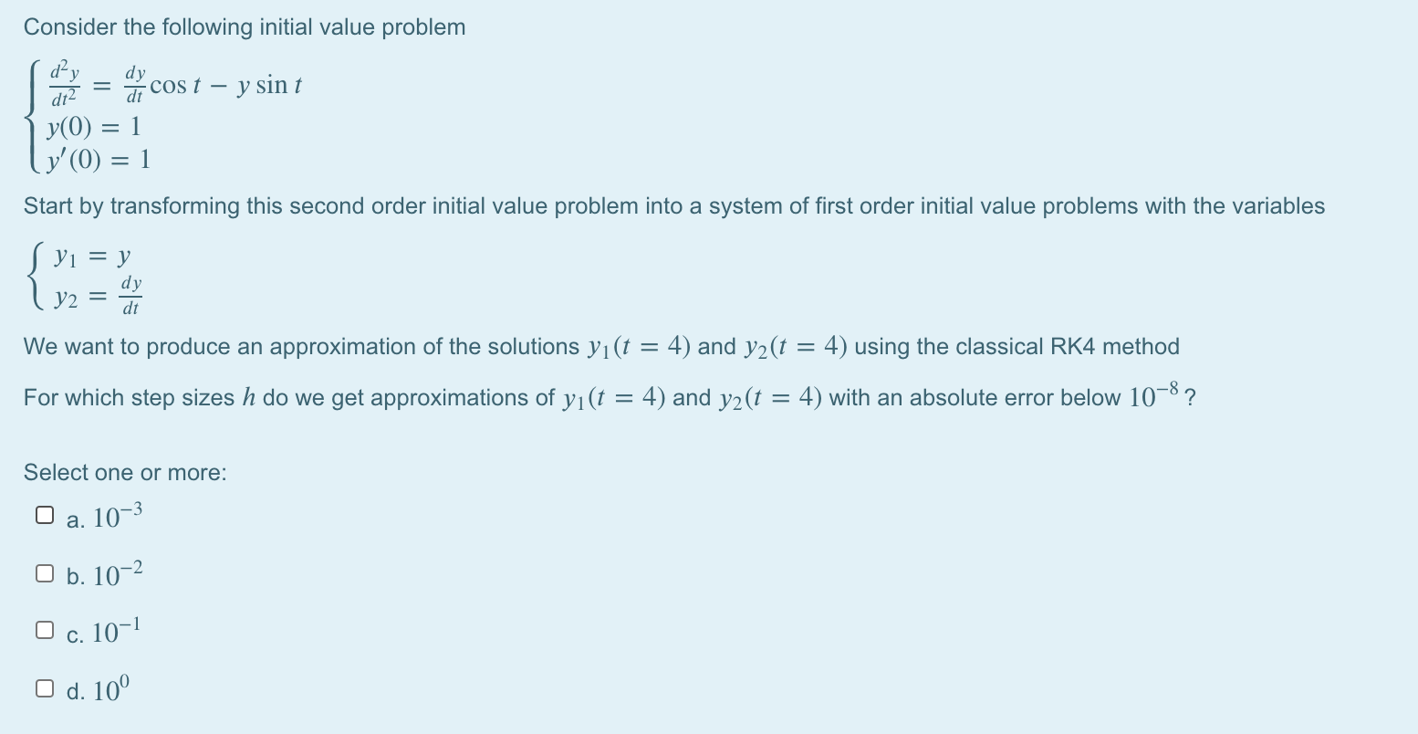 Solved Consider the following initial value problem -cost – | Chegg.com