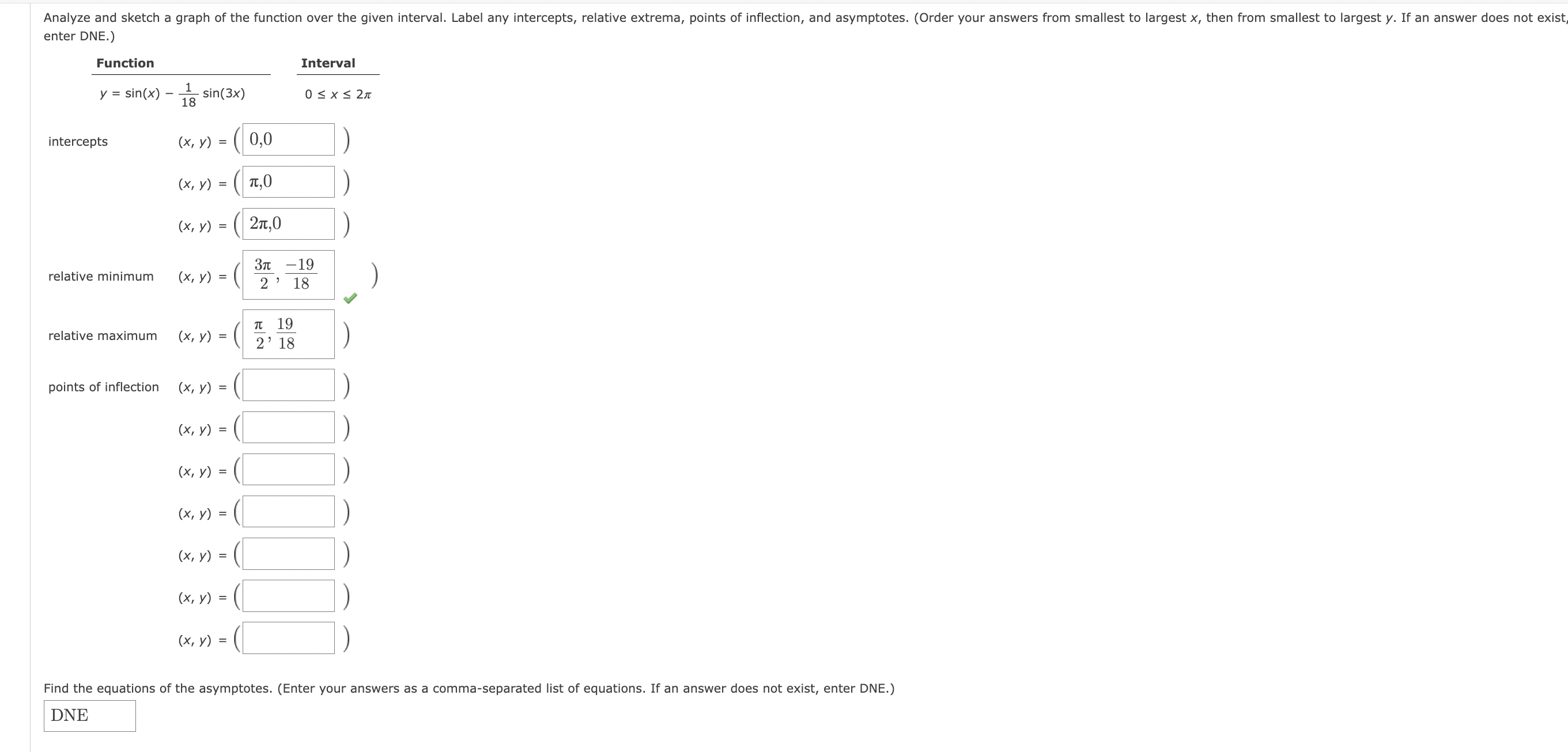 Solved enter DNE.) Function y=sin(x)−181sin(3x)0≤x≤2π | Chegg.com