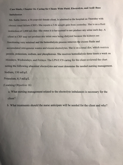 Solved Case Study, Chapter 16, Caring for Clients With | Chegg.com