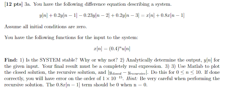 Solved Problem 3. Problem Solving Using Z-Transforms. [12 | Chegg.com