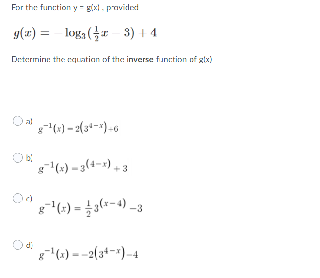 Solved For the function y = g(x), provided g(x) = – log3 (3x | Chegg.com