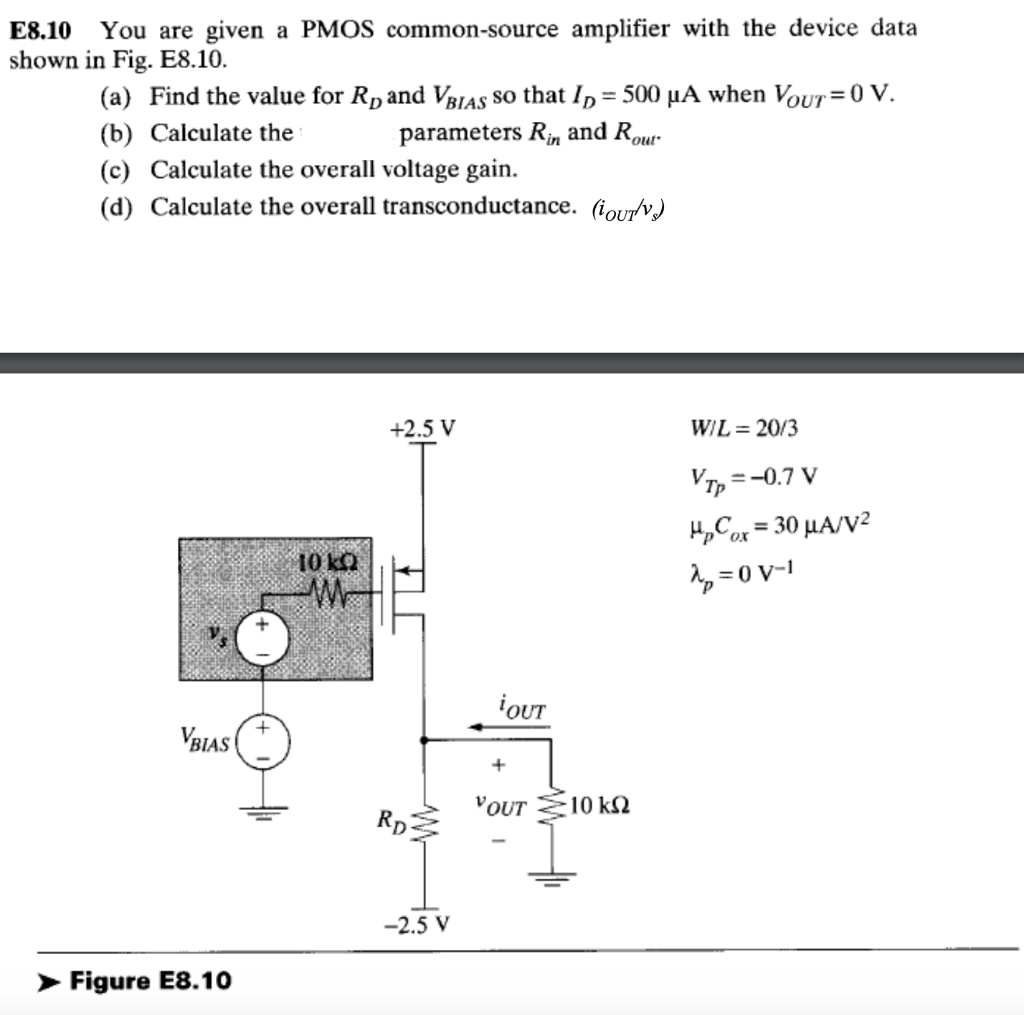 Solved E8.10 You are given a PMOS common-source amplifier | Chegg.com