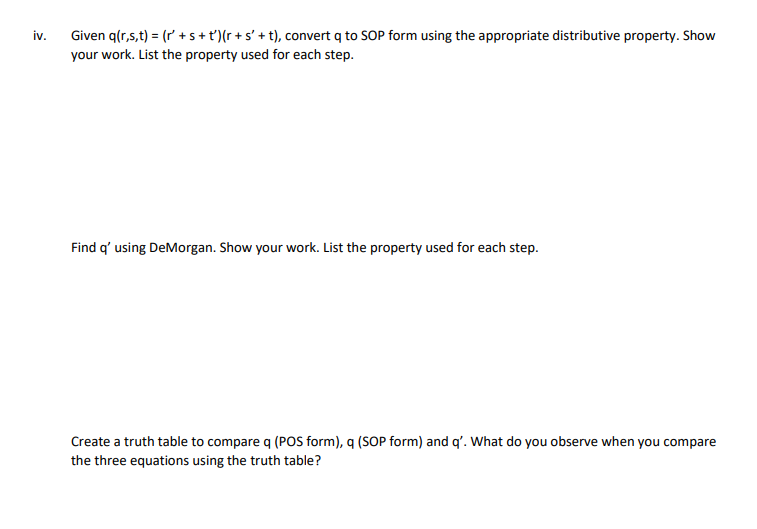 Solved i. Given f(a,b,c,d)=a′d+ad′, draw a K-map for the | Chegg.com