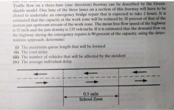 Solved Traffic flow on a three-lane (one direction) freeway | Chegg.com