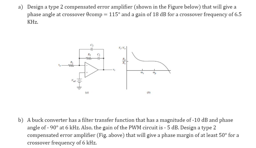 Solved a) Design a type 2 compensated error amplifier (shown | Chegg.com