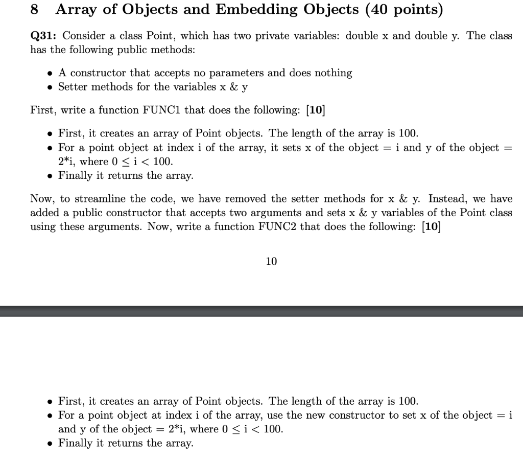 Solved 8 Array of Objects and Embedding Objects (40 points) | Chegg.com