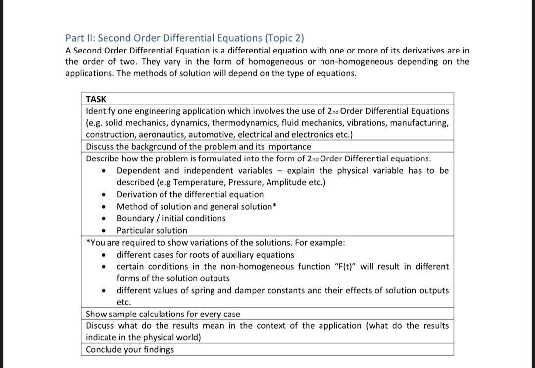 Solved Part II: Second Order Differential Equations (Topic | Chegg.com