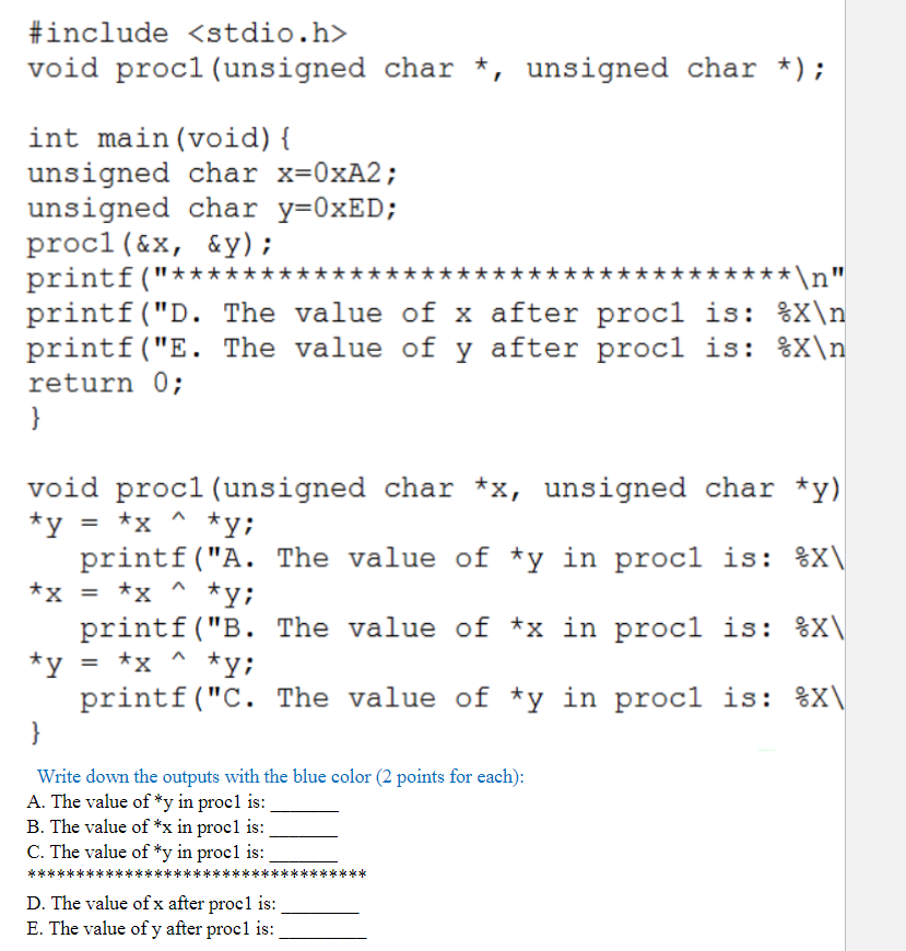 Solved #include void procl (unsigned char *,unsigned | Chegg.com