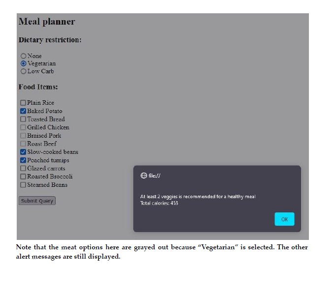 A meal planner HTML file has been provided. Add the | Chegg.com