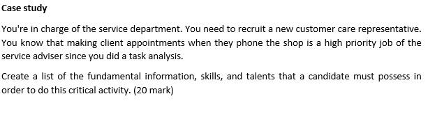 Solved Case study You're in charge of the service | Chegg.com