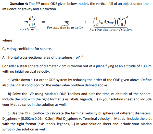 Solved Question 4: The 2nd order ODE given below models the | Chegg.com