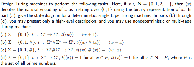 Design Turing machines to perform the following | Chegg.com