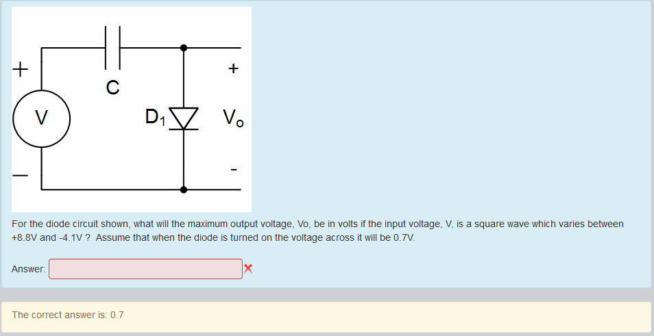 Solved For the diode circuit shown, what will the maximum | Chegg.com