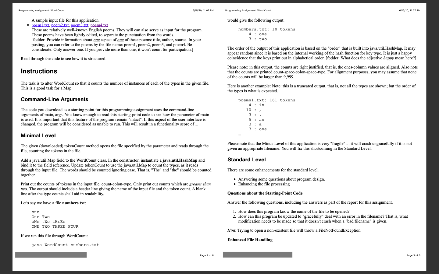 Programming Assignment: Word Count 6/16/20, 11:07 PM | Chegg.com