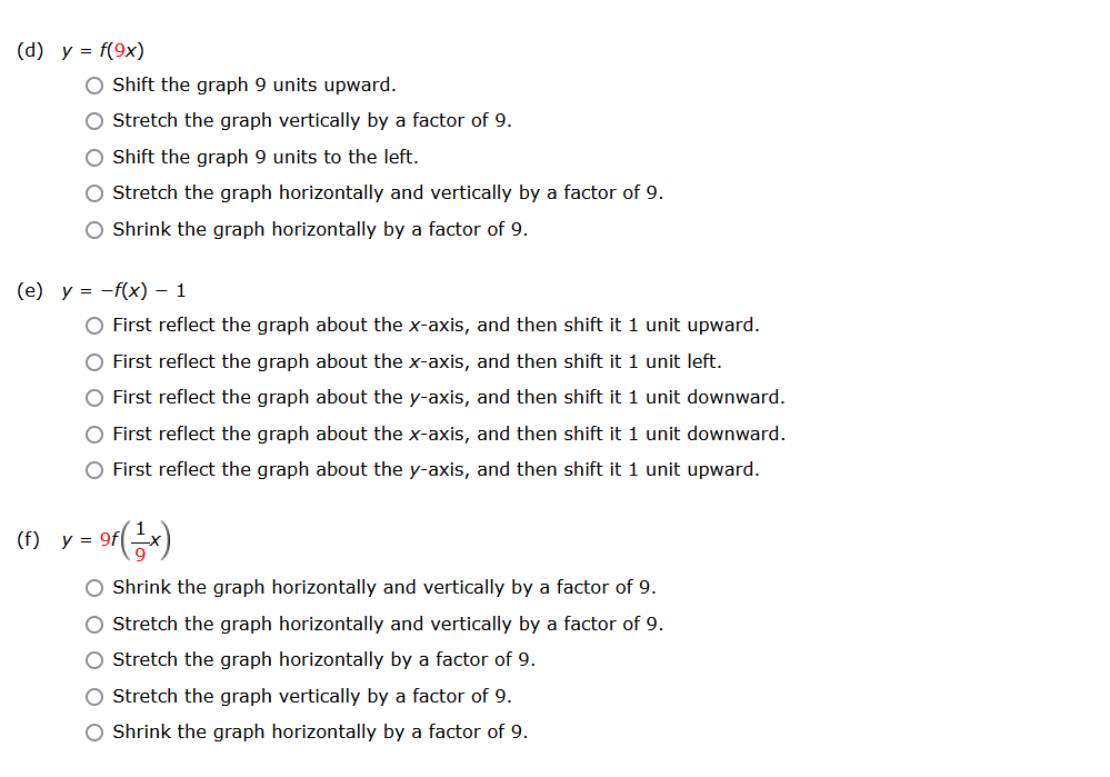 Solved (a) y=f(x)+9 Shift the graph 9 units to the left. | Chegg.com