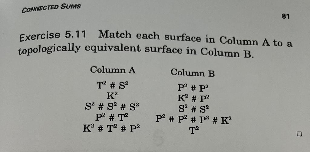 Solved CONNECTED SUMS 81 Exercise 5.11 Match each surface in | Chegg.com