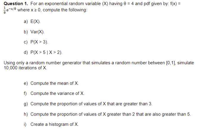 Solved Question 1. For an exponential random variable (X) | Chegg.com