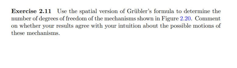 Exercise 2.11 Use the spatial version of Grübler's | Chegg.com