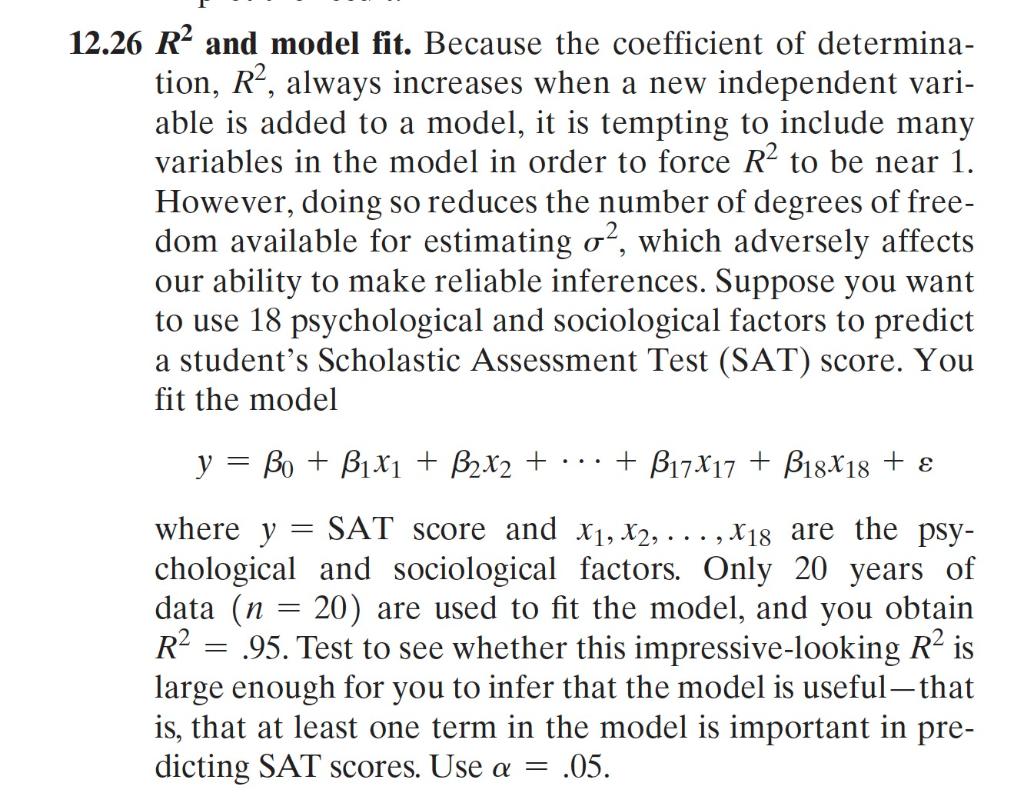Solved 12 26 R² And Model Fit Because The Coefficient Of