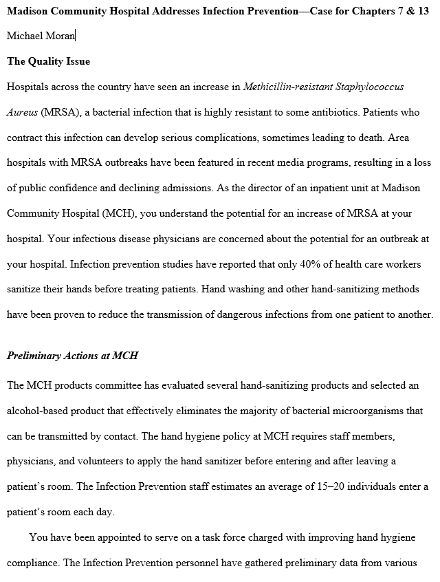 Madison Community Hospital Case Study Assignment (100 | Chegg.com