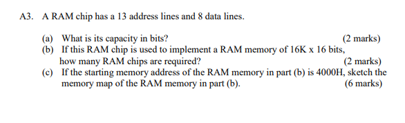 Solved A3. A RAM chip has a 13 address lines and 8 data | Chegg.com