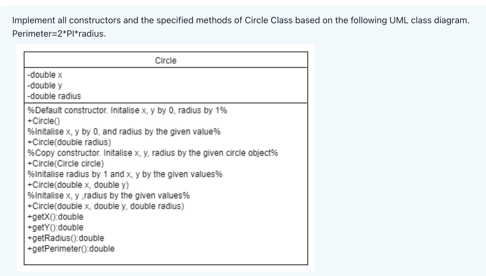 Solved public class Circle{ private double x,y,radius; | Chegg.com
