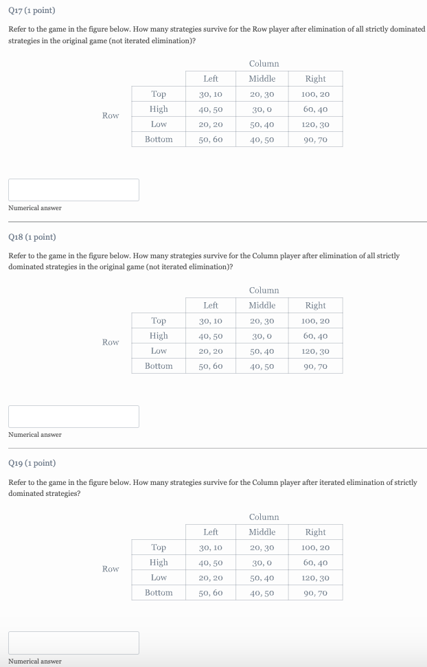 Solved Q17 (1 point) Refer to the game in the figure below. | Chegg.com