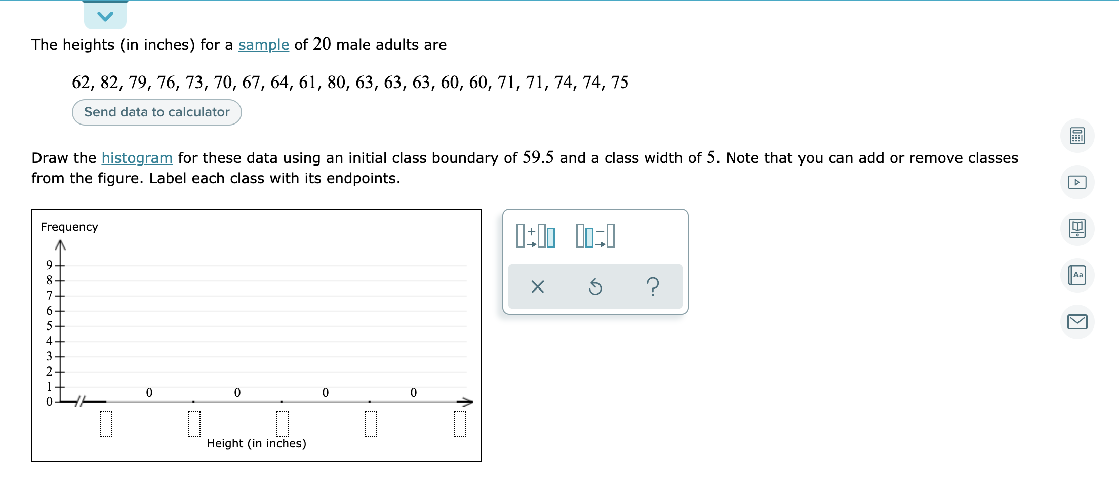 Solved The heights (in inches) for a sample of 20 | Chegg.com