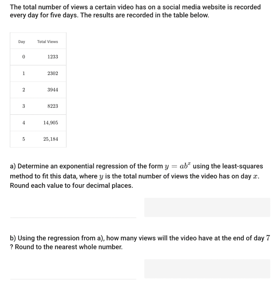 Solved The total number of views a certain video has on a | Chegg.com