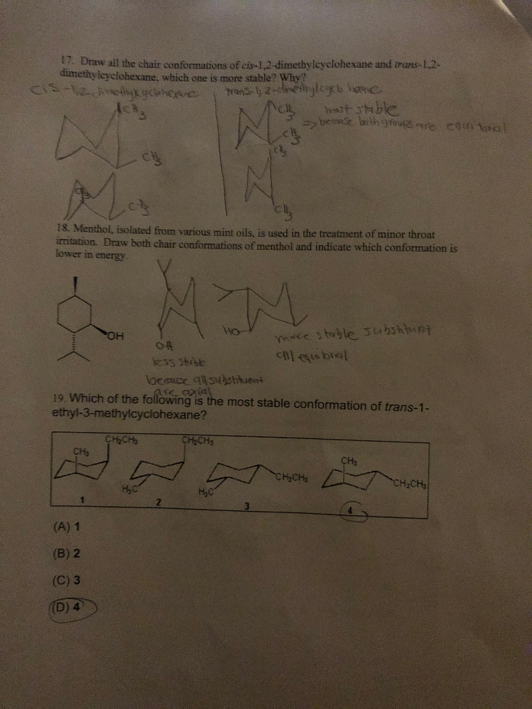 Solved 14. Draw both chair conformers for the following | Chegg.com