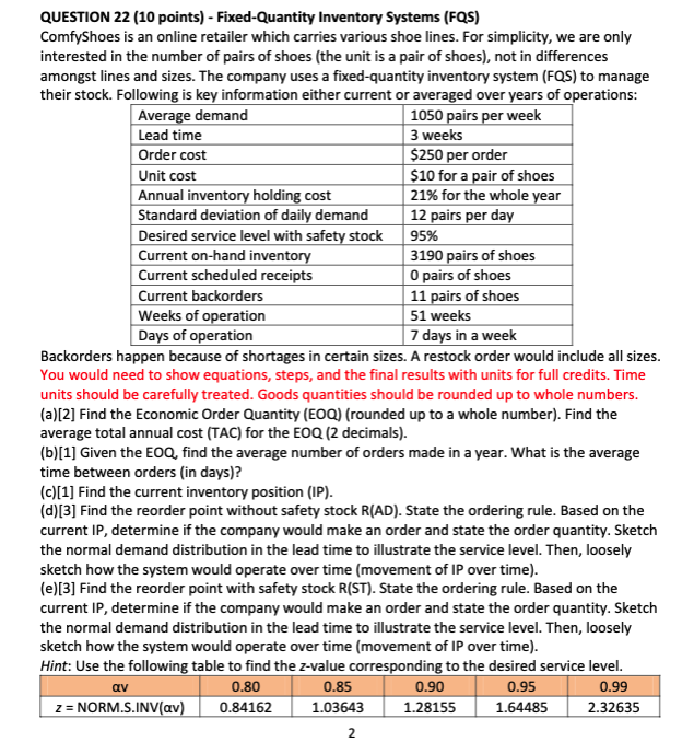Solved 95% QUESTION 22 (10 points) - Fixed-Quantity | Chegg.com
