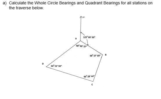 Solved a) Calculate the Whole Circle Bearings and Quadrant | Chegg.com